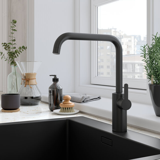 Silhouet Matt black Kitchen Mixer with Dishwasher Shut off valve [https://damixa.com]