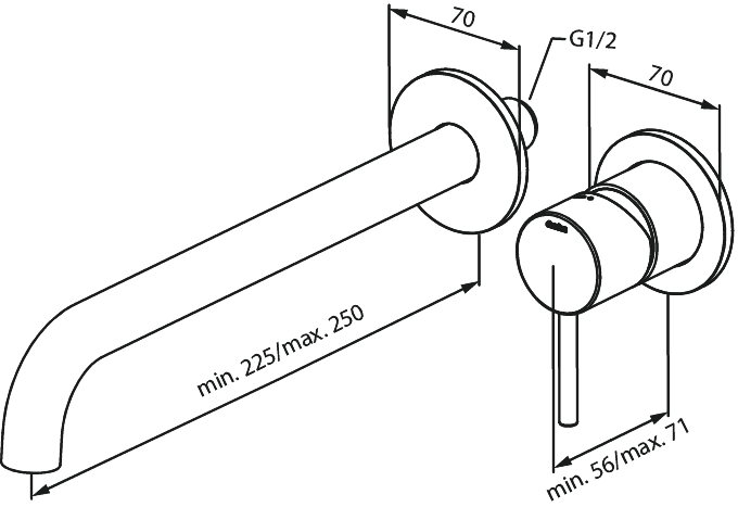 Inbouw Staal PVD Merkur Afbouwset wandmengkraan - 250 mm [https://damixa.nl]